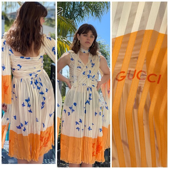 GUCCI SILK DRESS flowy butterfly print angelic cockta… - Gem