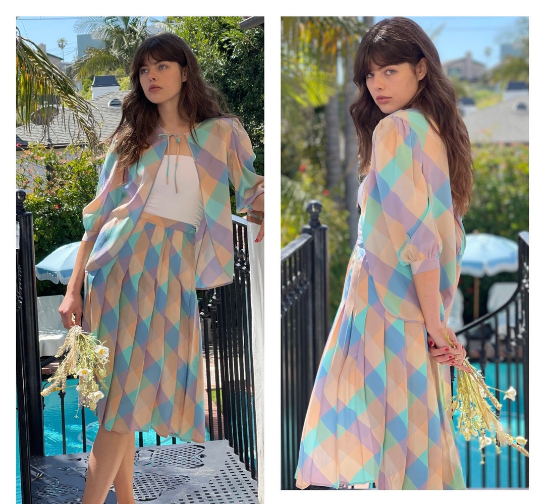 SILK 2 Piece Set RETY PARIS Made in Italy Skirt & Blouse Pastel Hues - Etsy