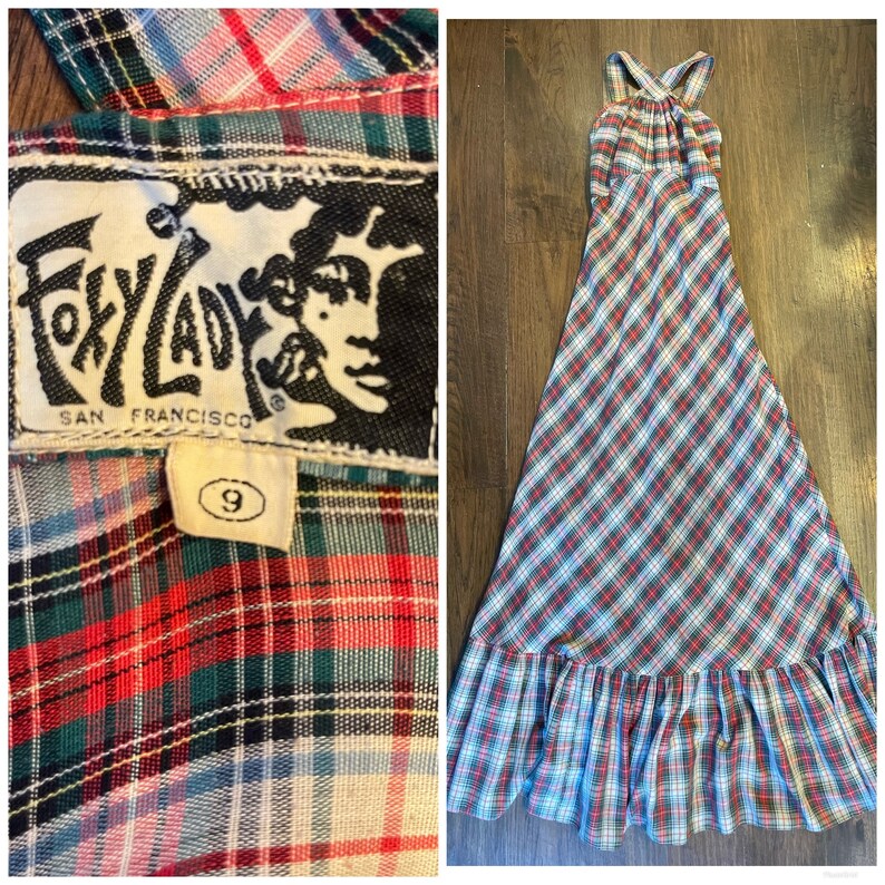 70s Foxy Lady Maxi Dress Plaid Boho Hippie Daisy Jones Hater Dress XS S - Etsy