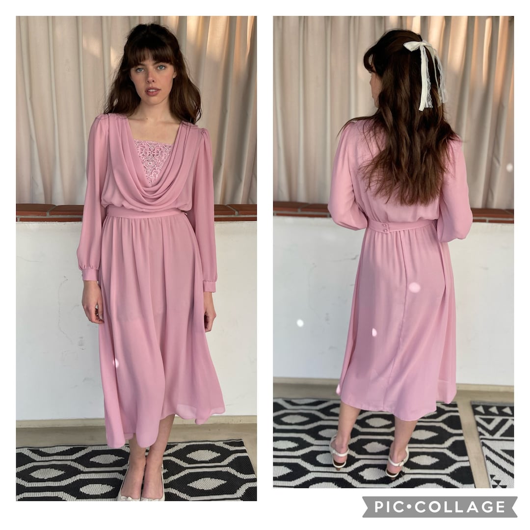 Dainty 80s Pink Secretary Dress With Embellishments Sweet Girlcore S M ...