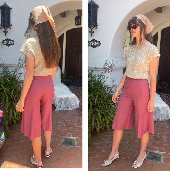 60s 70s Mauve Wide Leg Capri Pants Petal Pusher Clam Digger Pants S M Etsy UK