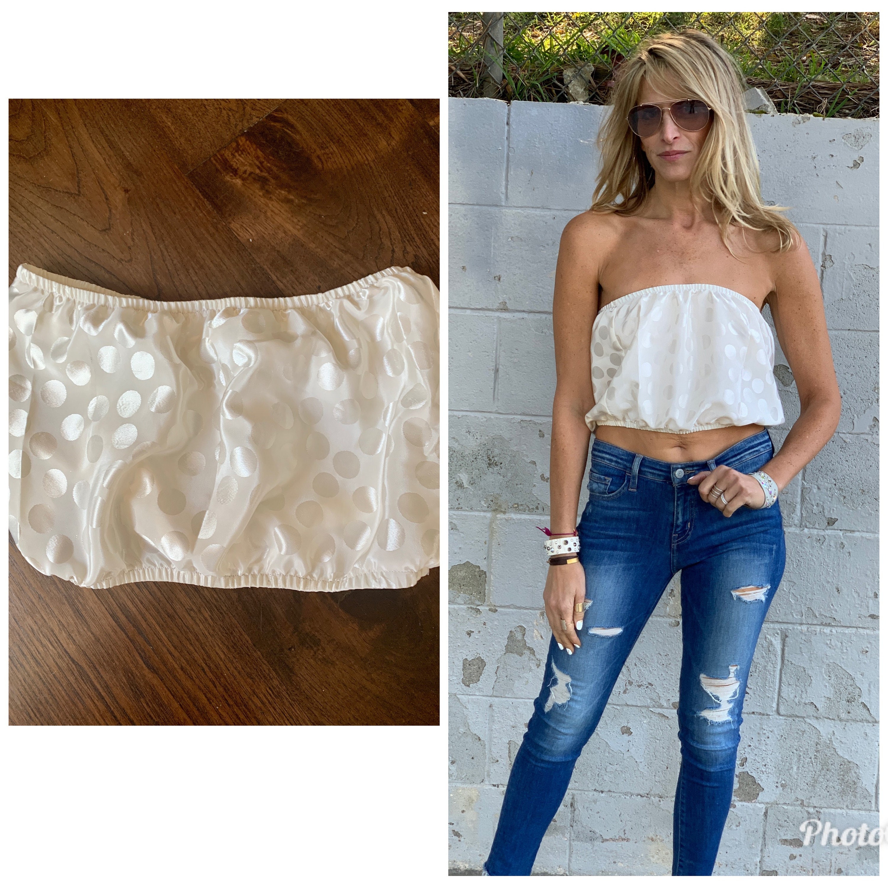 80s Upcycled Tube Top From Dress White Polka Dot - Etsy