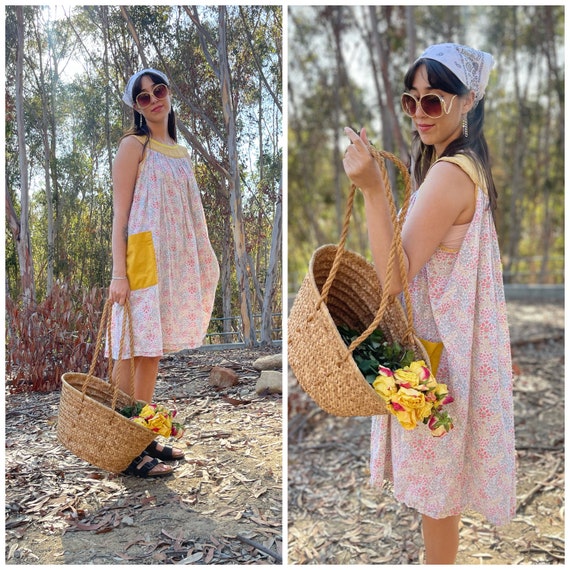 60s 70s Soft House Dress Cottage Core Lounger S M - Gem