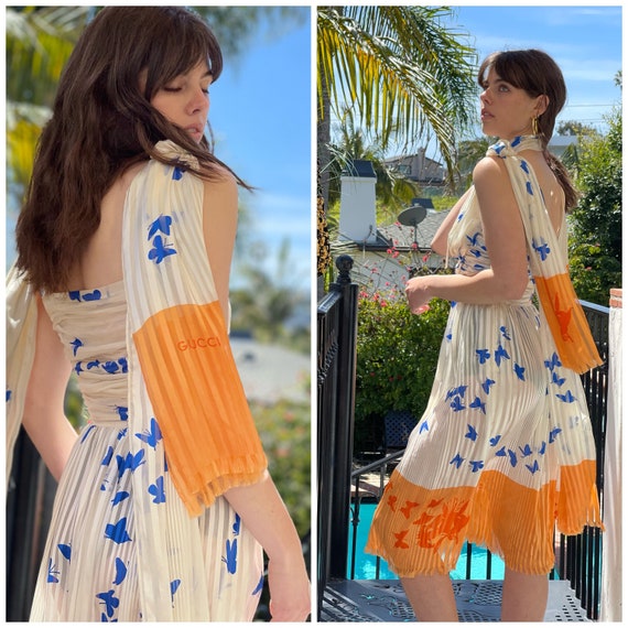 GUCCI SILK DRESS flowy butterfly print angelic cockta… - Gem