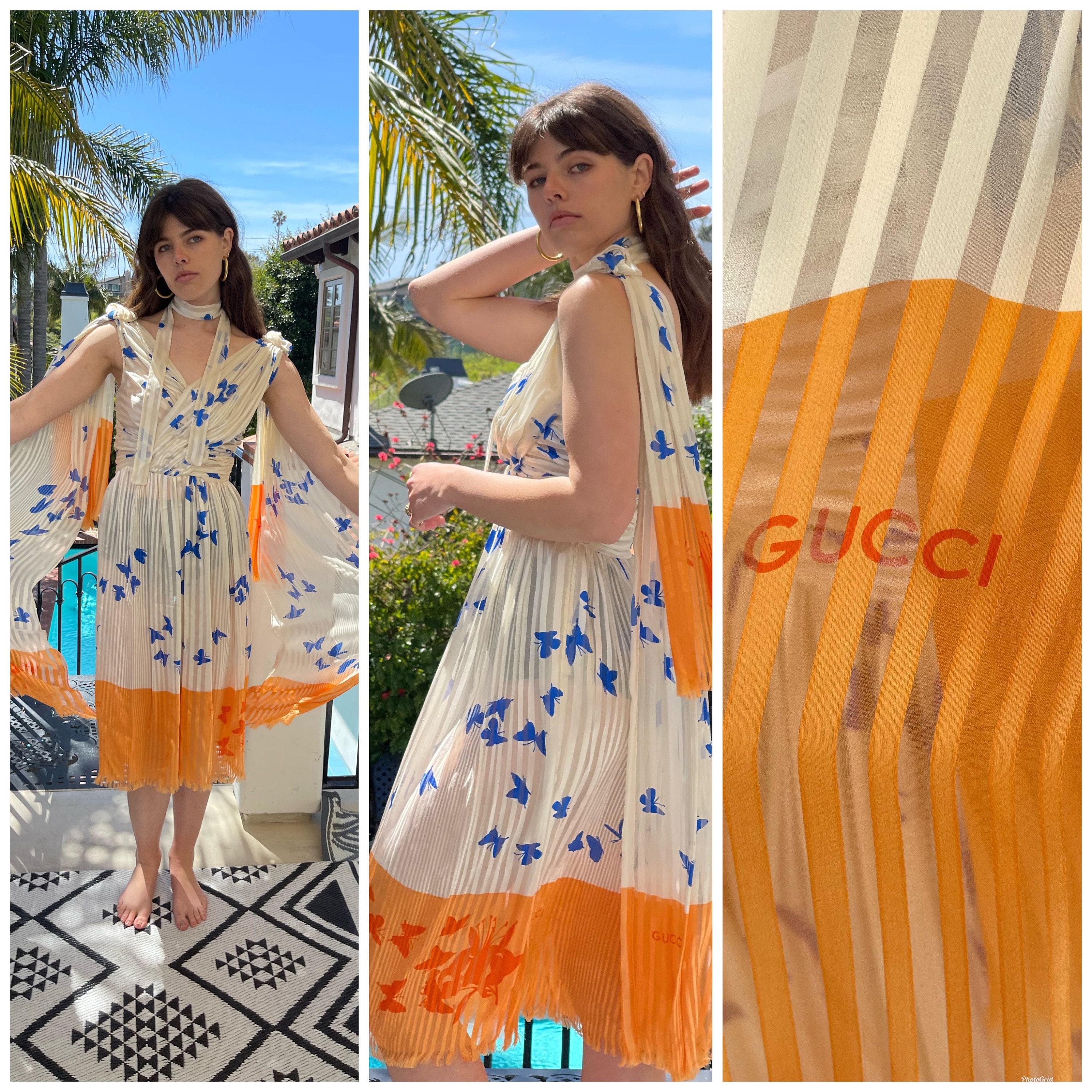 GUCCI SILK DRESS Flowy Butterfly Print Angelic Cocktail Dress S M - Etsy