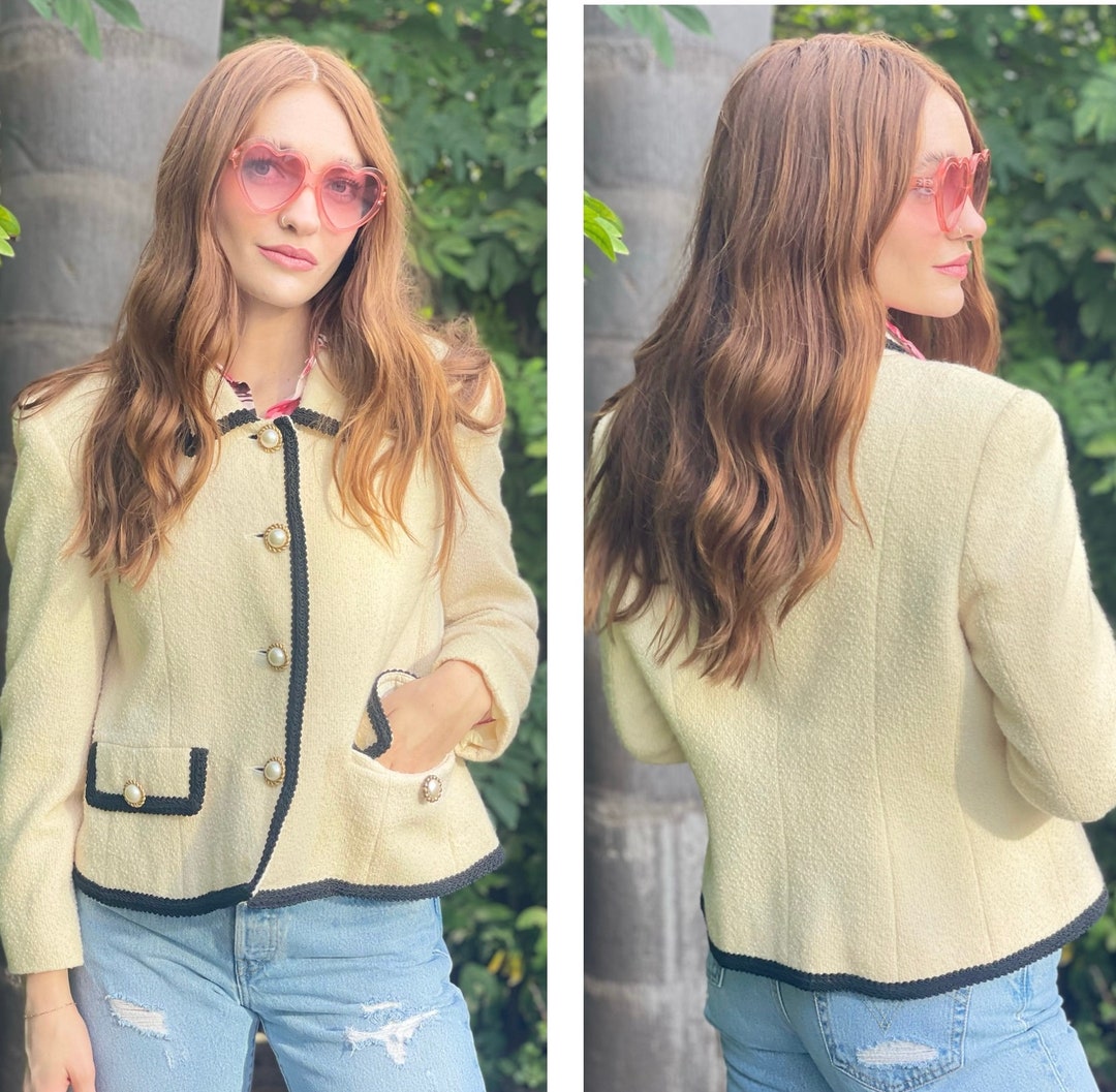 80s Classy Knit Blazer Pearl Buttons Boss Babe Preppy S M - Etsy