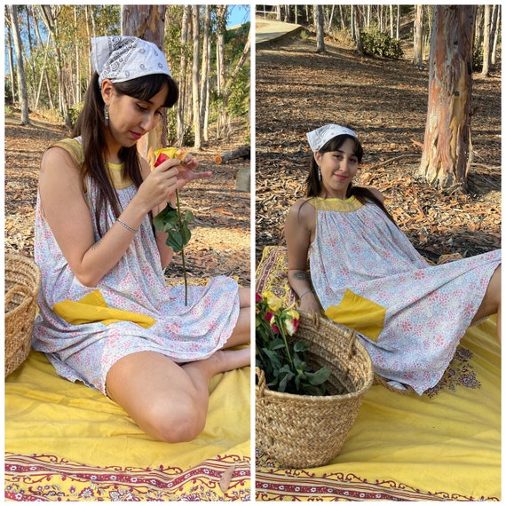 60s 70s Soft House Dress Cottage Core Lounger S M - Gem