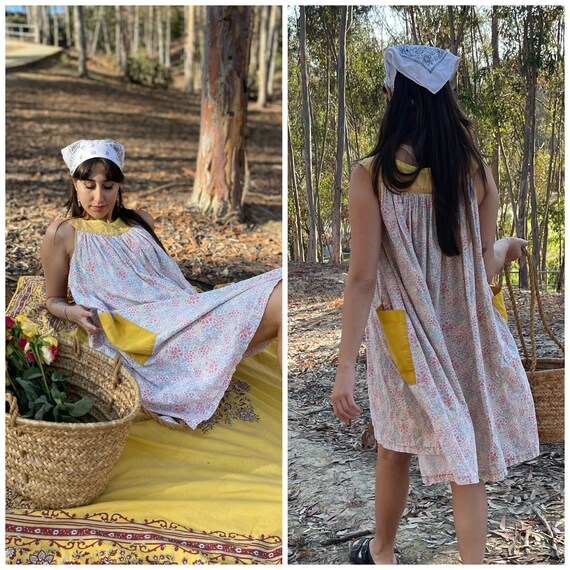 60s 70s Soft House Dress Cottage Core Lounger S M - Gem
