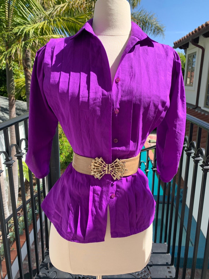 Vintage 80s Purple Blouse Top Puff Sleeve S M - Etsy