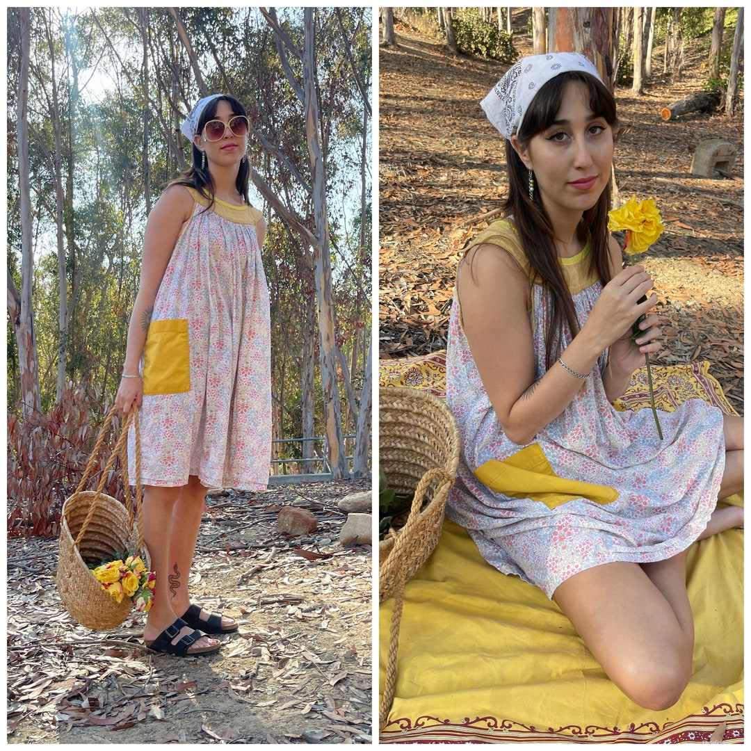 60s 70s Soft House Dress Cottage Core Lounger S M - Etsy