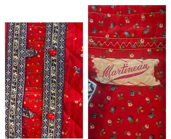 70s Cottage Core Quilted Jacket Red Cute Details S M - Gem