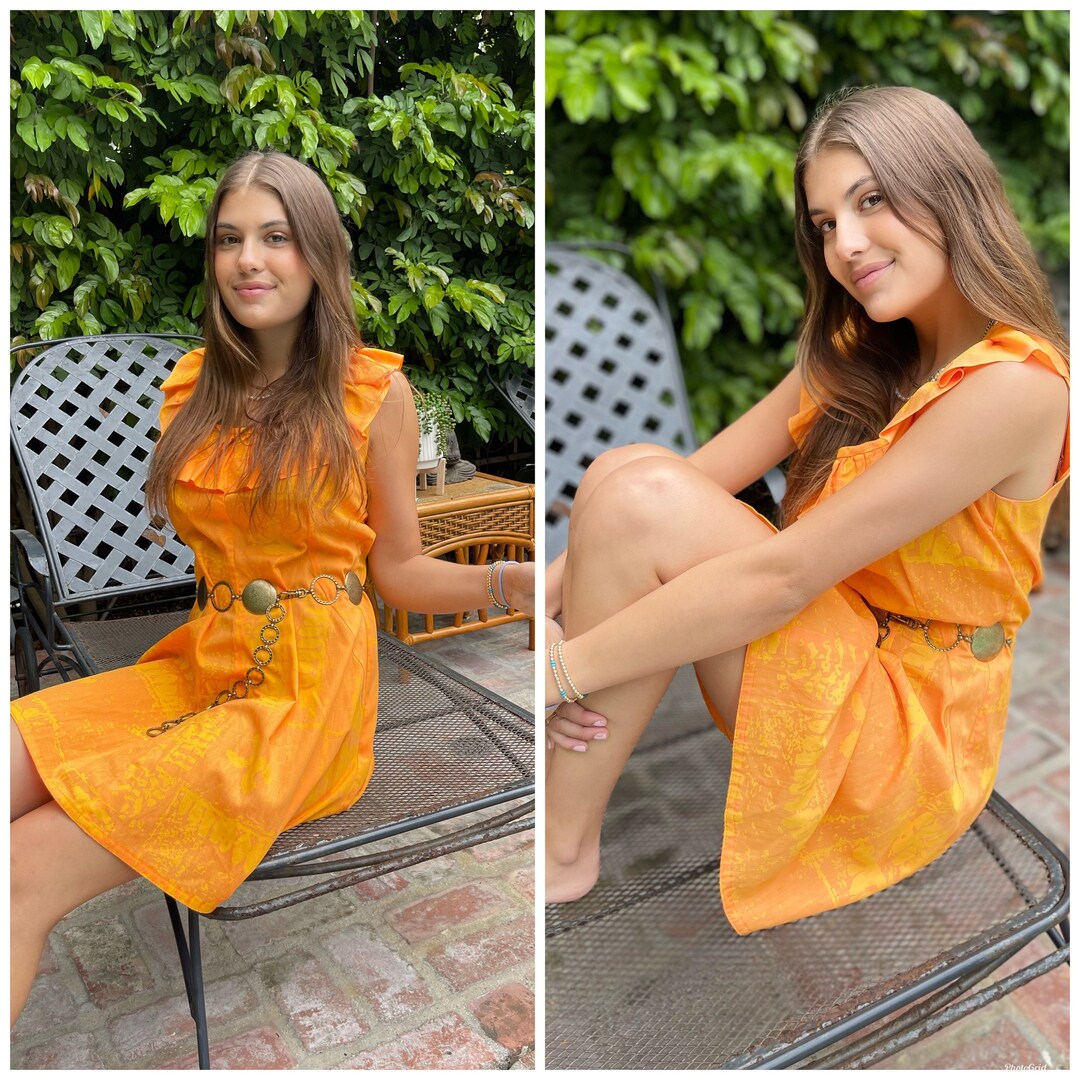 70s 80s Happy Vibrant Orange Lil’ Dress Ruffle Collar Dainty S M - Etsy