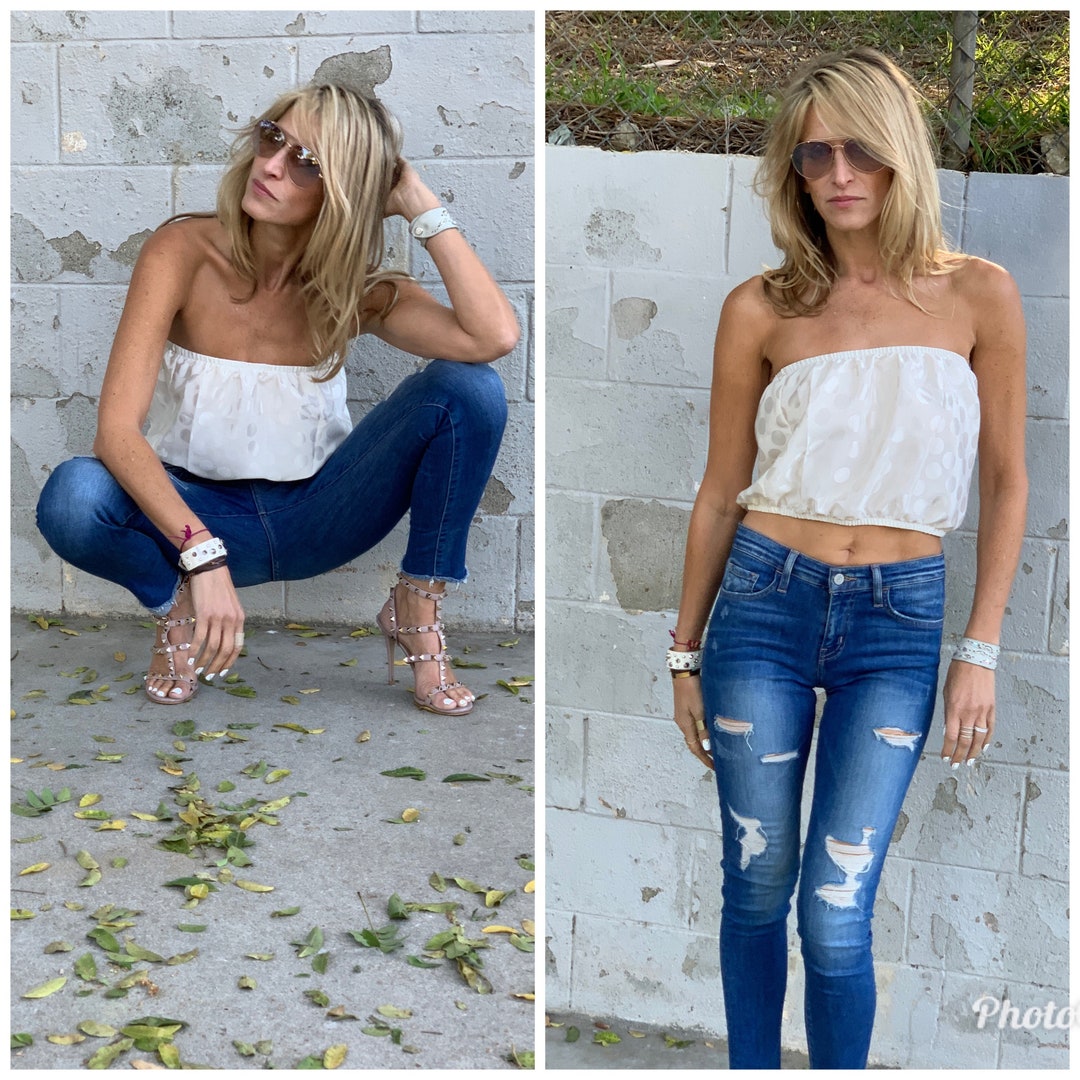 80s Upcycled Tube Top From Dress White Polka Dot - Etsy