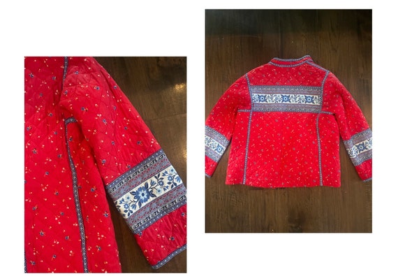 70s Cottage Core Quilted Jacket Red Cute Details S M - Gem