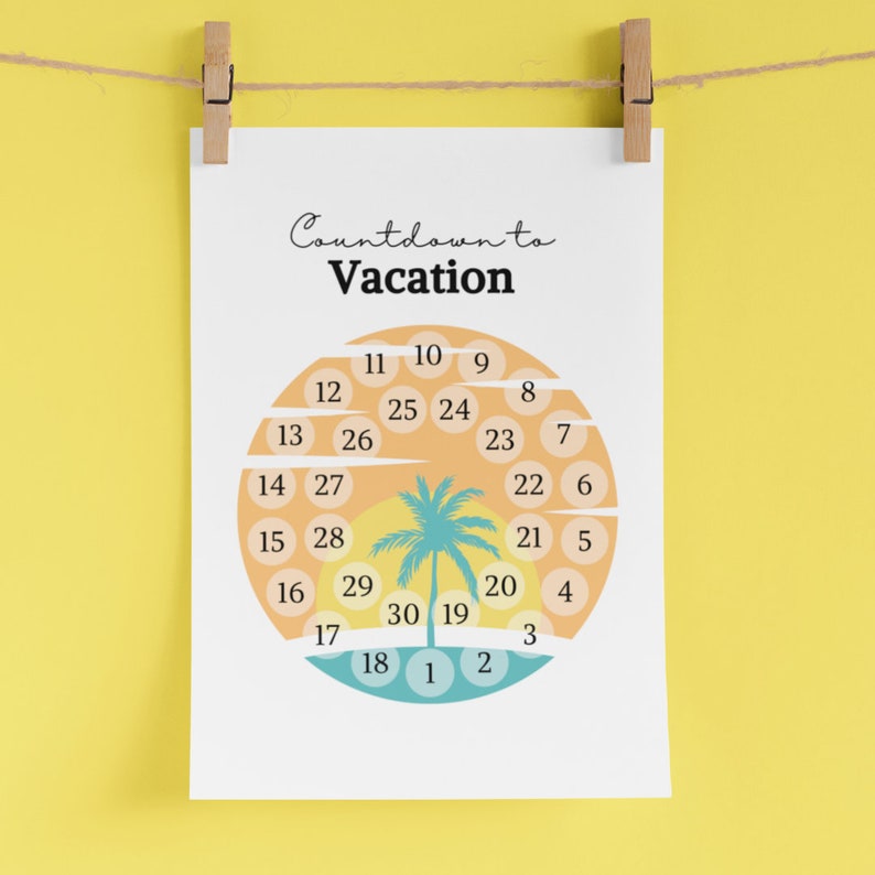Vacation Countdown Printable Countdown Calendar 30 Days PDF Palm Tree ...