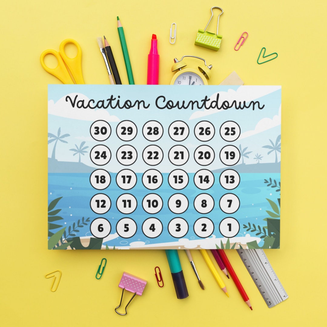 Vacation Countdown | Printable Countdown Calendar | 30 Days | PDF ...