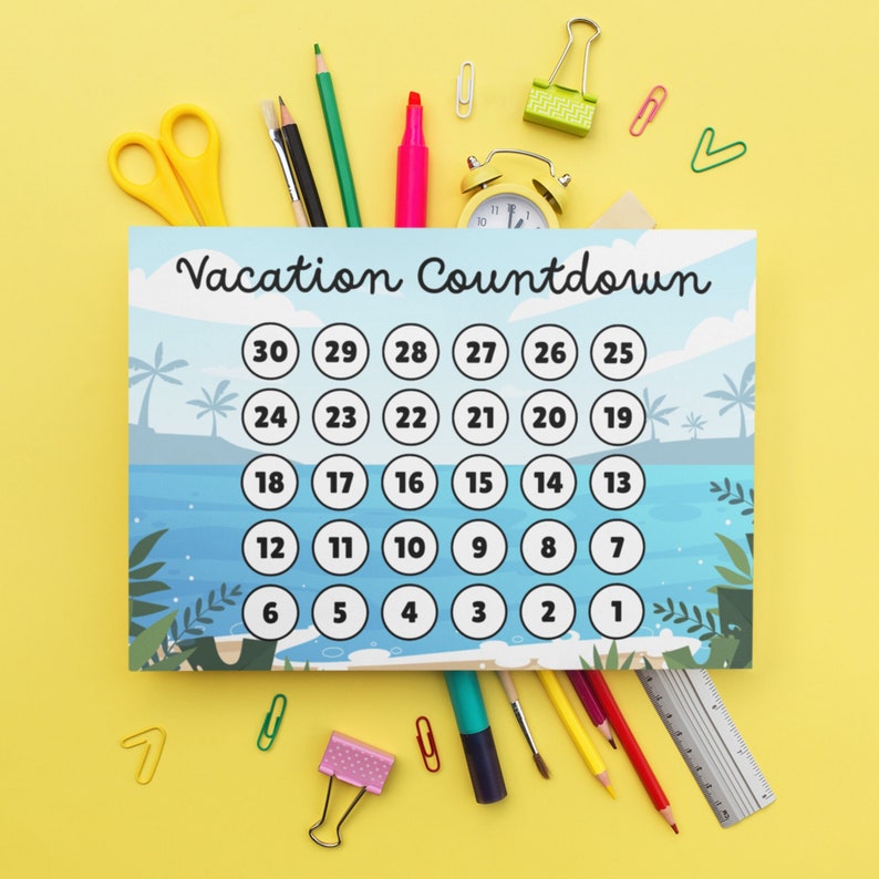 Vacation Countdown Calendar | 30 Days | Tropical Beach | Printable (PDF ...