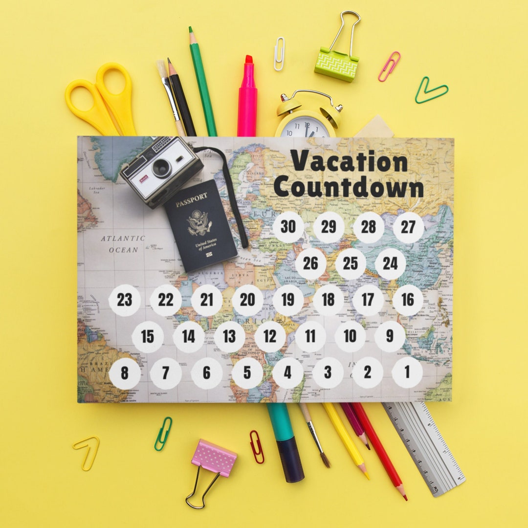 Vacation Countdown | Printable Countdown Calendar | 30 Days | PDF | Map ...
