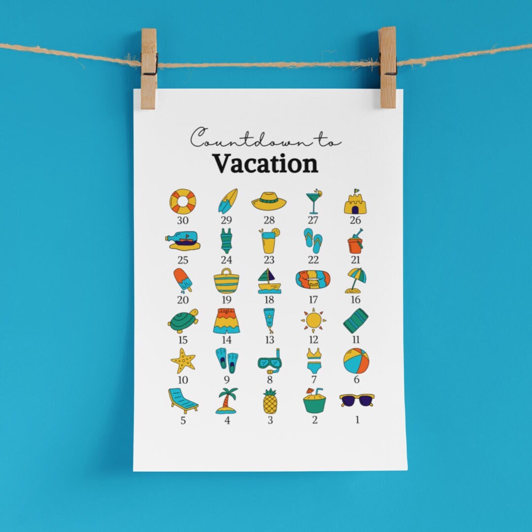 Vacation Countdown Calendar | 30 Days | Summer Beach Trip | Printable ...