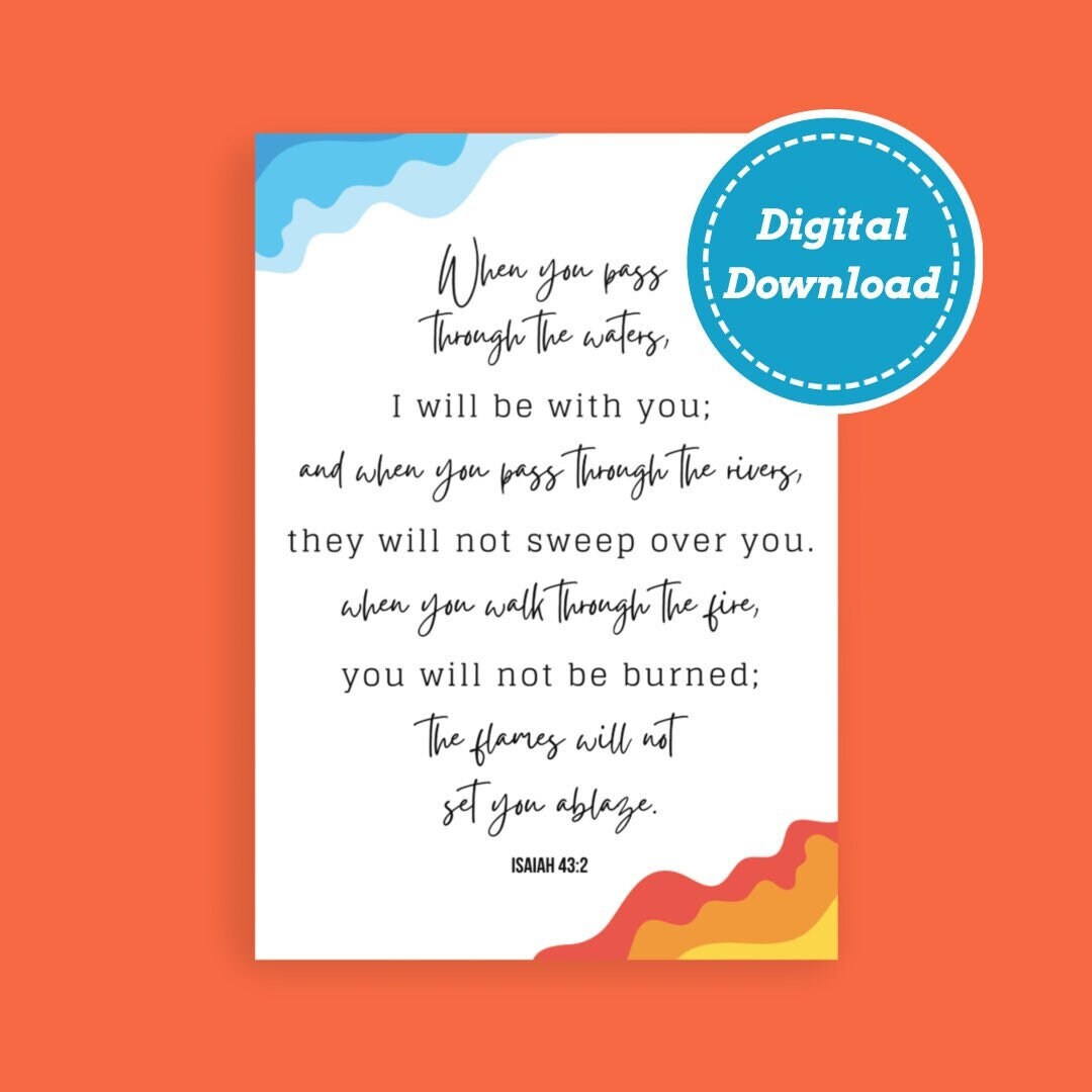 Bible Verse | Printable | Isaiah 43:2 | Vertical | Wall Decor | PDF ...