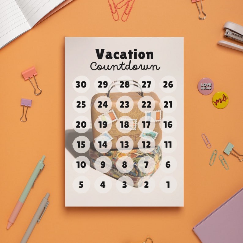 Vacation Countdown | Printable Countdown Calendar | 30 Days | PDF ...