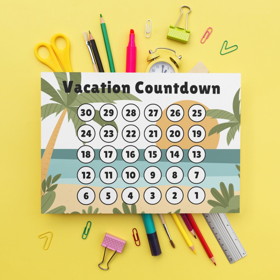 Vacation Countdown | Printable Countdown Calendar | 30 Days | PDF ...