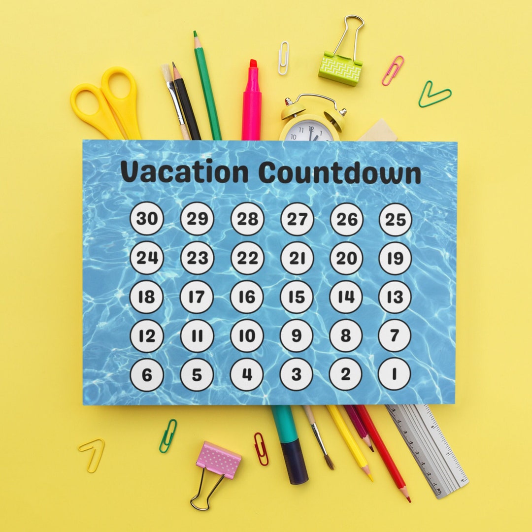 Vacation Countdown Printable Countdown Calendar 30 Days PDF Blue Water ...