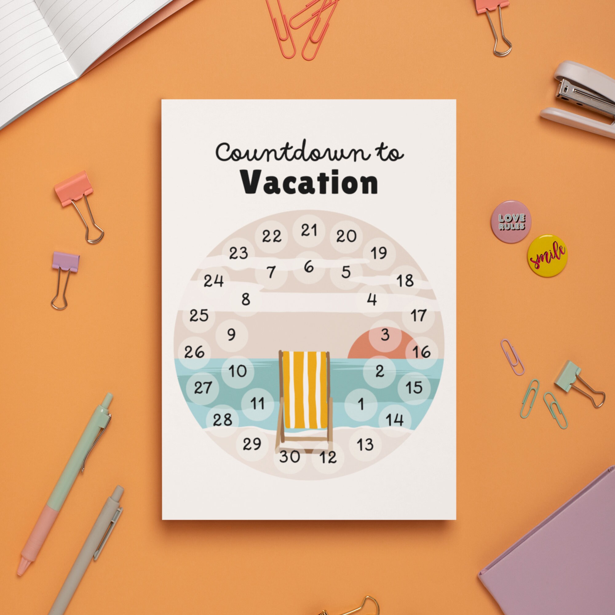Vacation Countdown | Printable Countdown Calendar | 30 Days | PDF ...