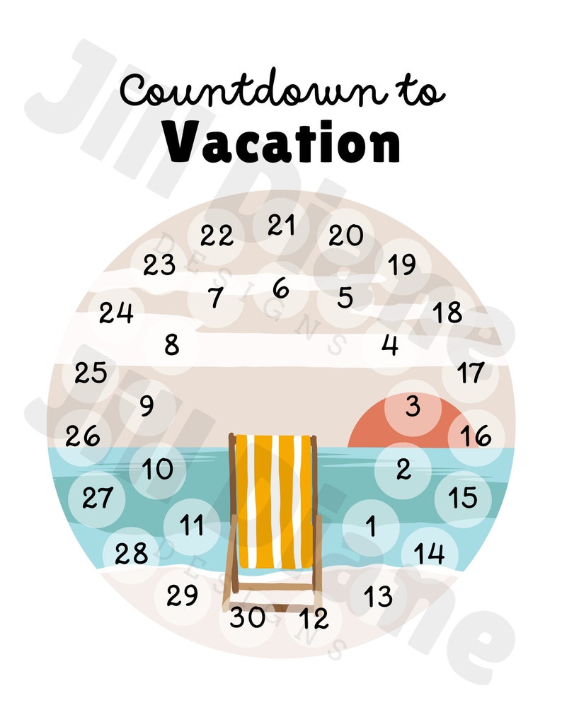 Vacation Countdown | Printable Countdown Calendar | 30 Days | PDF ...