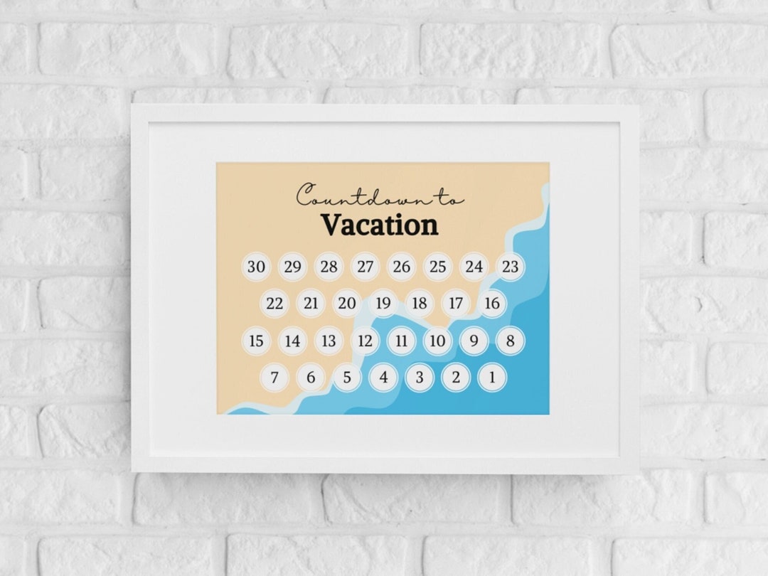 Vacation Countdown Printable Countdown Calendar 30 Days PDF Blue Tan ...