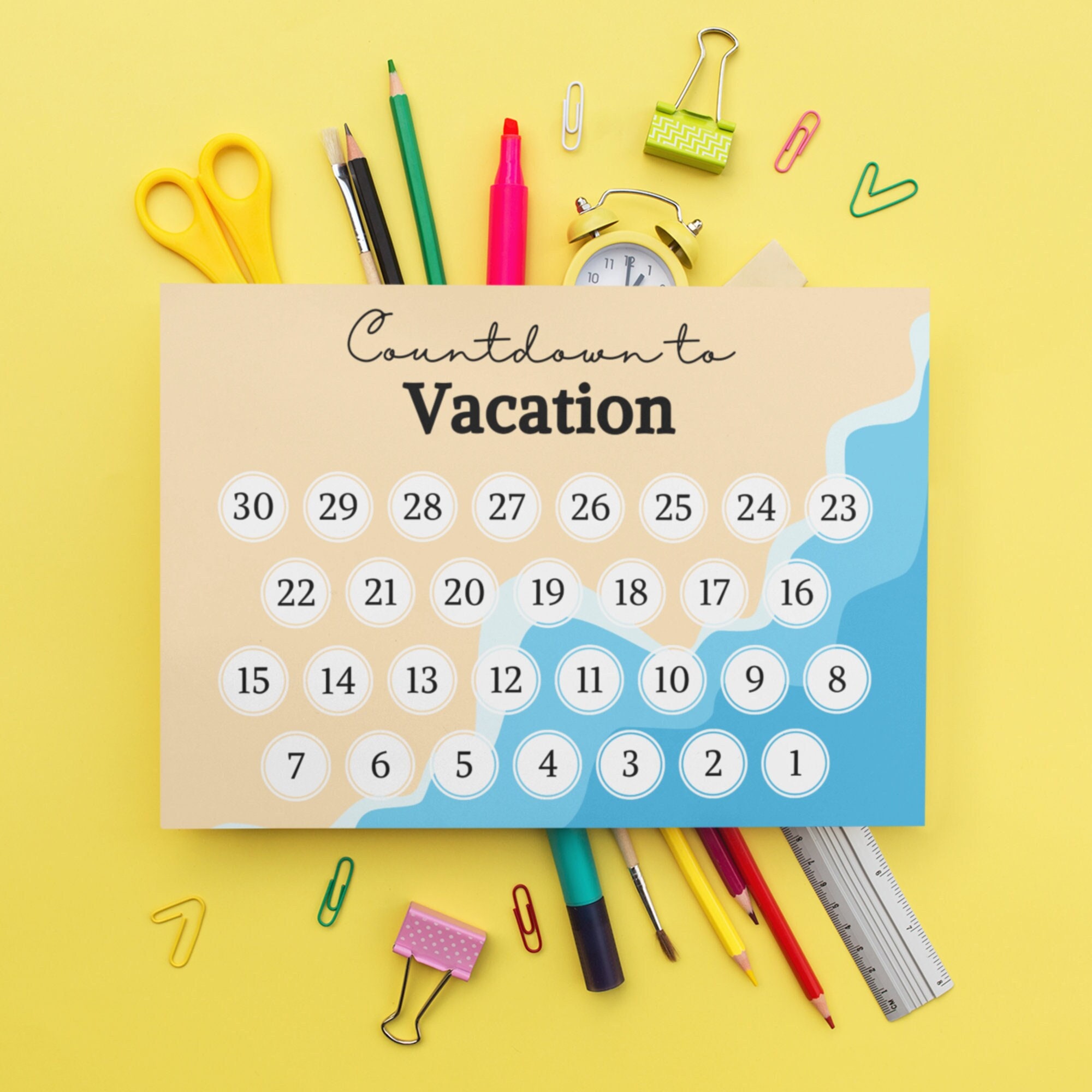 Vacation Countdown Calendar | 30 Days | Beach Waves | Printable (PDF ...