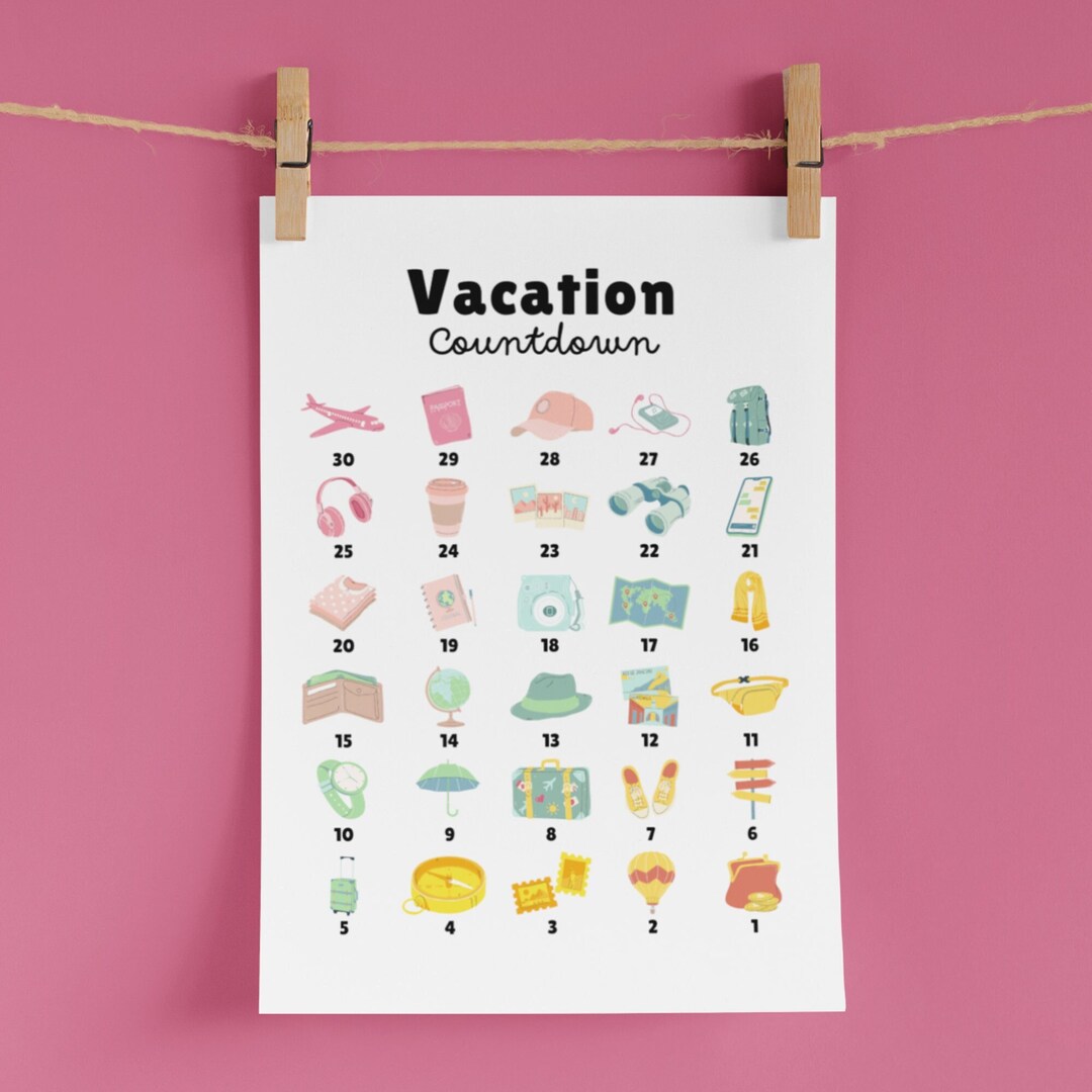 Vacation Countdown | Printable Countdown Calendar | 30 Days | PDF ...