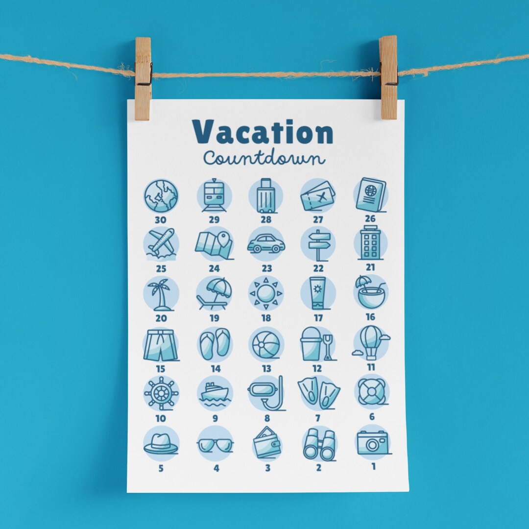 Vacation Countdown | Printable Countdown Calendar | 30 Days | PDF ...