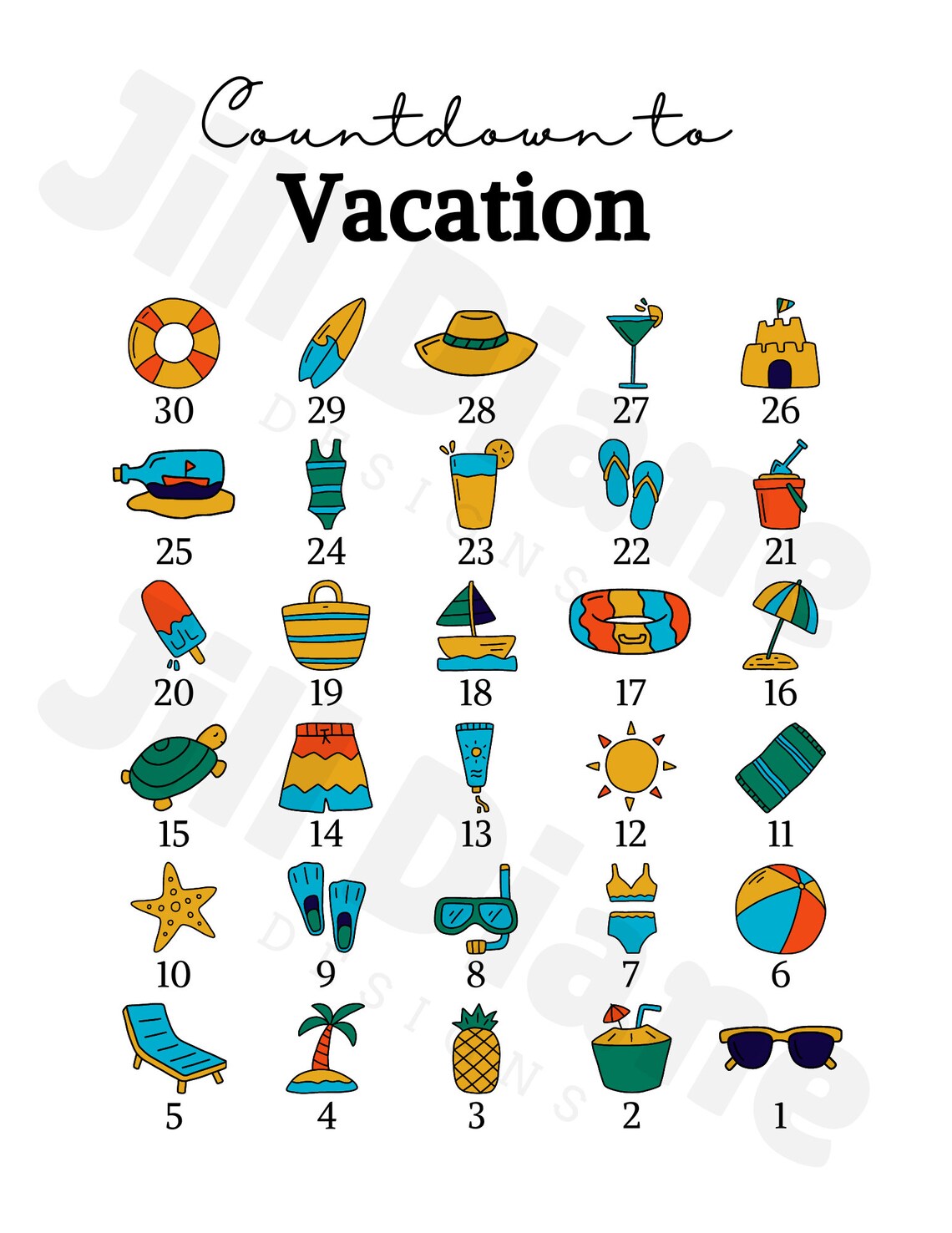 Vacation Countdown | Printable Countdown Calendar | 30 Days | PDF | Red ...