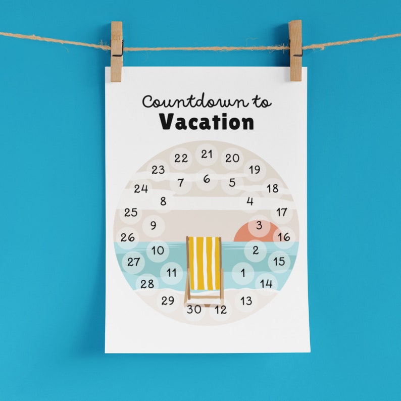 Vacation Countdown Printable Countdown Calendar 30 Days PDF Sunset ...