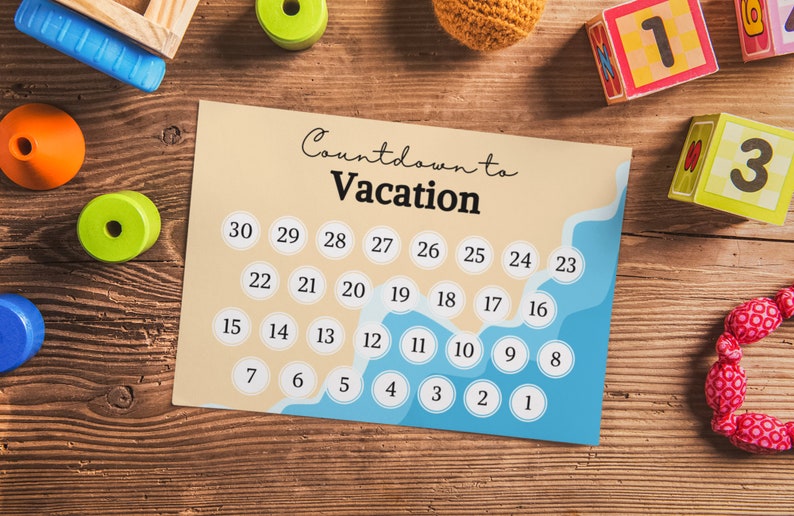 Vacation Countdown Printable Countdown Calendar 30 Days PDF Blue Tan ...