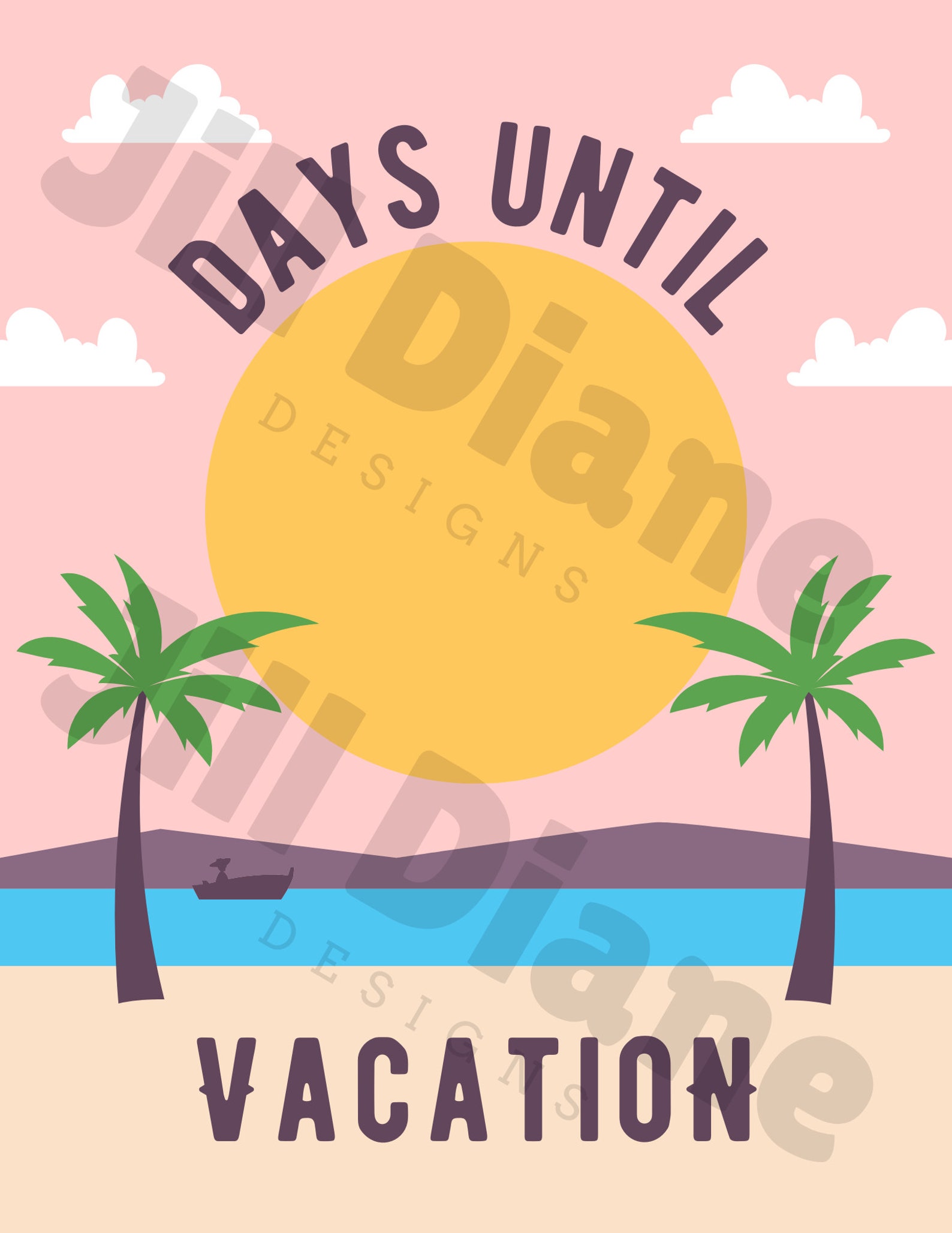 Vacation Countdown Calendar | Fill in | Beach Palm Tree | Printable ...