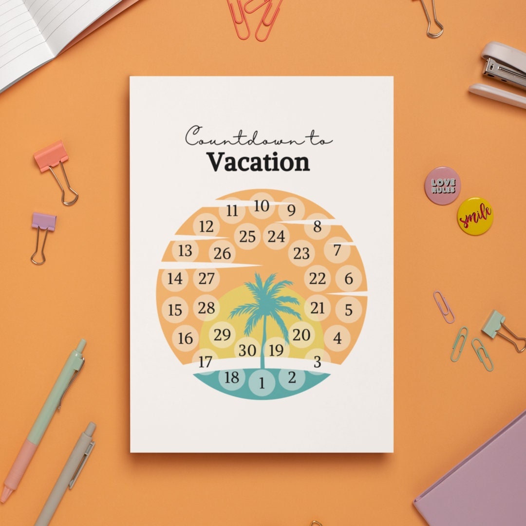 Vacation Countdown Printable Countdown Calendar 30 Days PDF Palm Tree ...