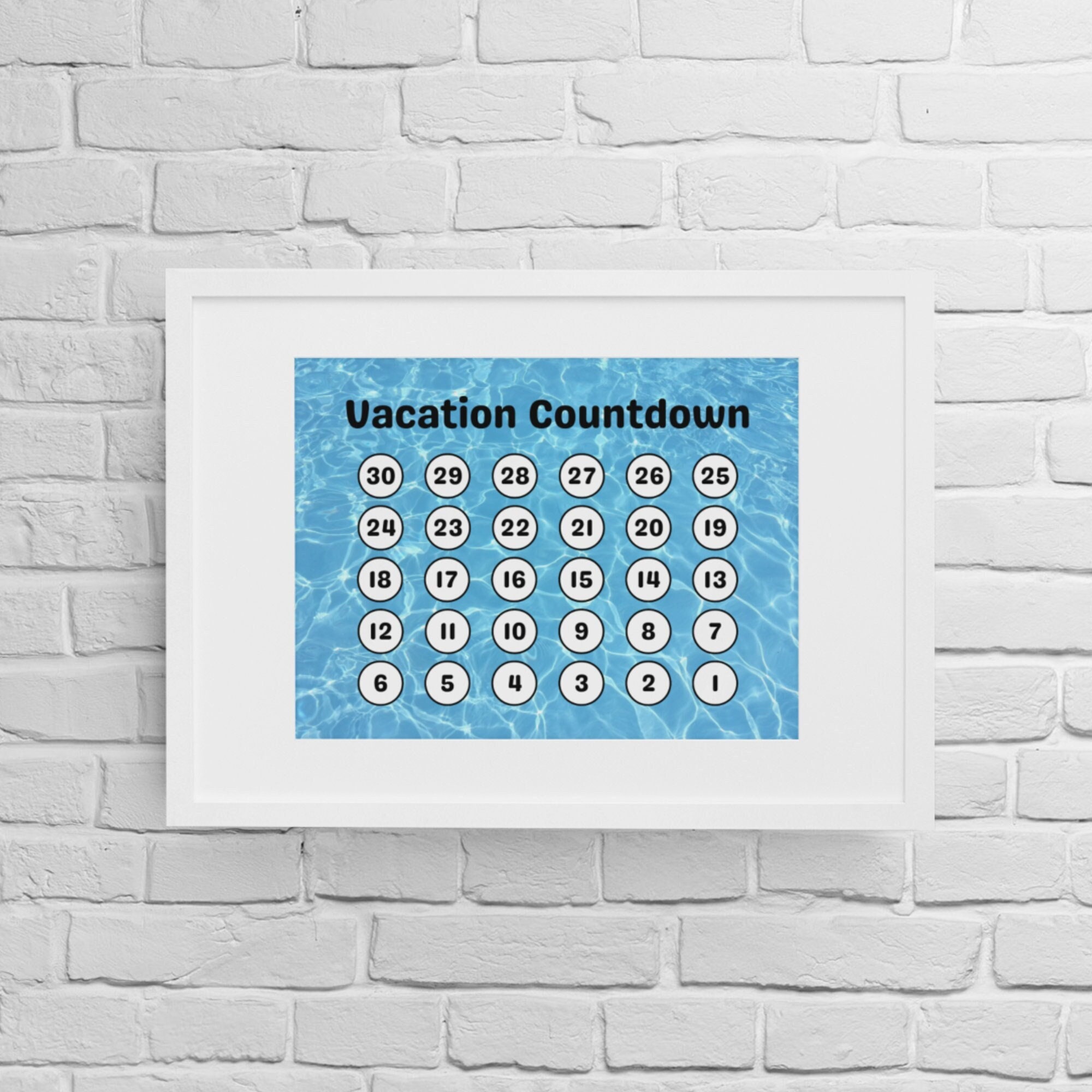 Vacation Countdown Printable Countdown Calendar 30 Days PDF Blue Water Ocean Waves Peaceful ...