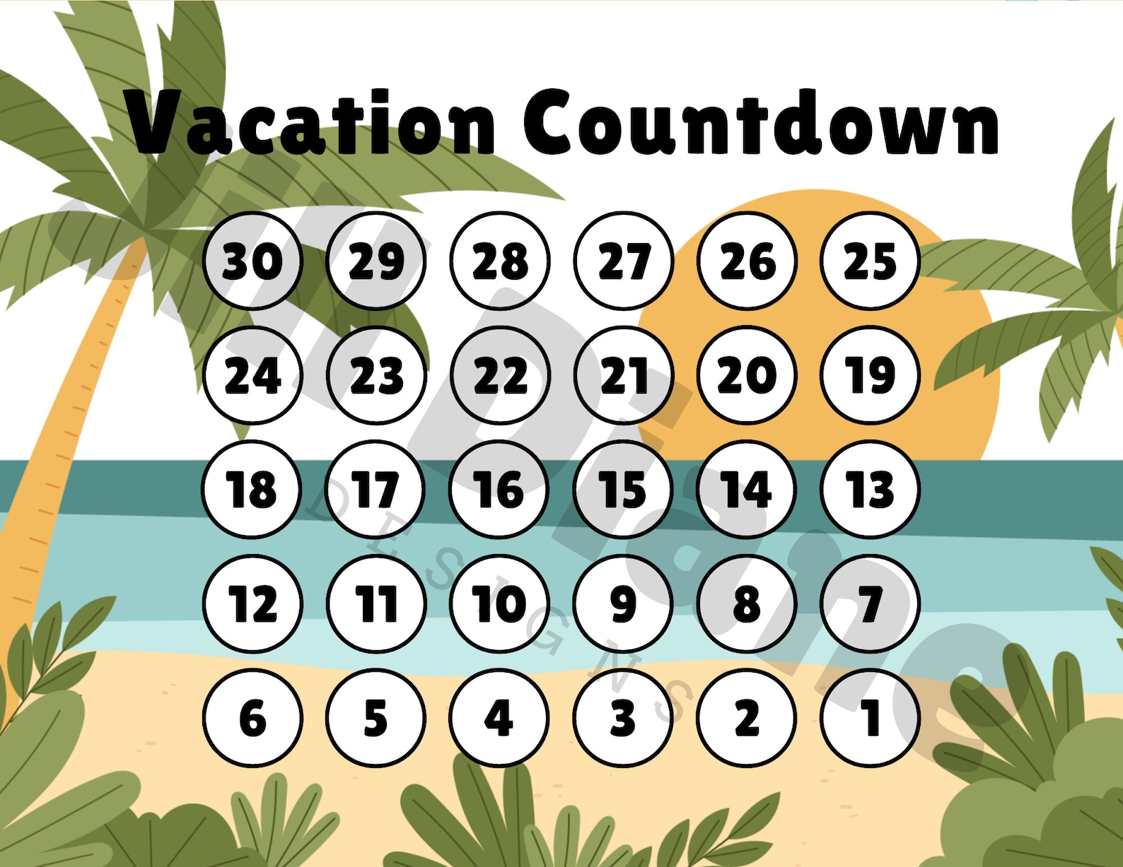 Vacation Countdown | Printable Countdown Calendar | 30 Days | PDF ...