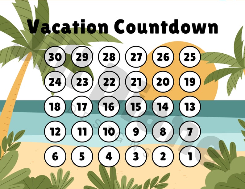 Vacation Countdown | Printable Countdown Calendar | 30 Days | PDF ...