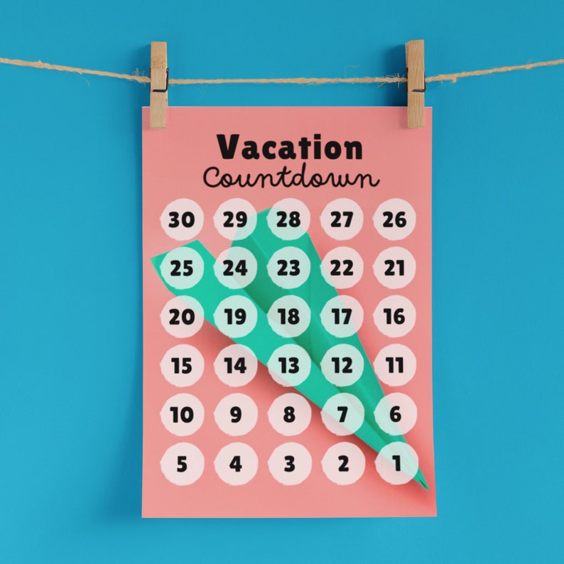 Vacation Countdown Printable Countdown Calendar 30 Days PDF Coral Green ...