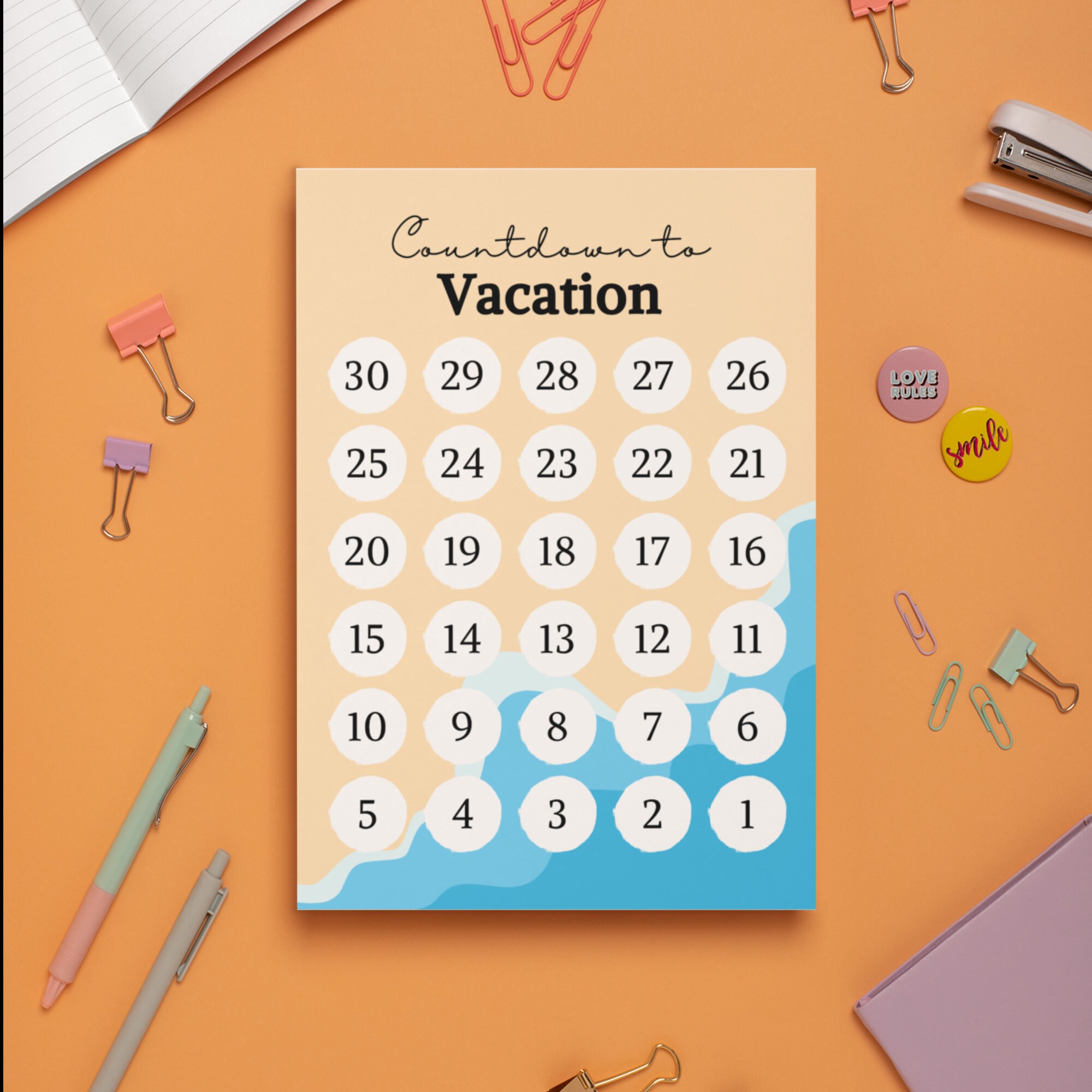 Vacation Countdown | Printable Countdown Calendar | 30 Days | PDF ...