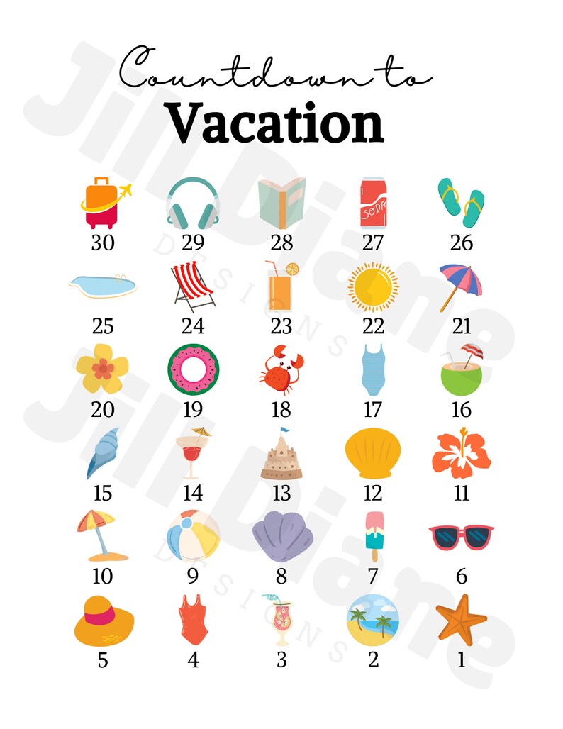 Vacation Countdown | Printable Countdown Calendar | 30 Days | PDF ...