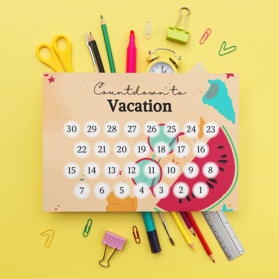 Vacation Countdown | Printable Countdown Calendar | 30 Days | PDF | Red ...