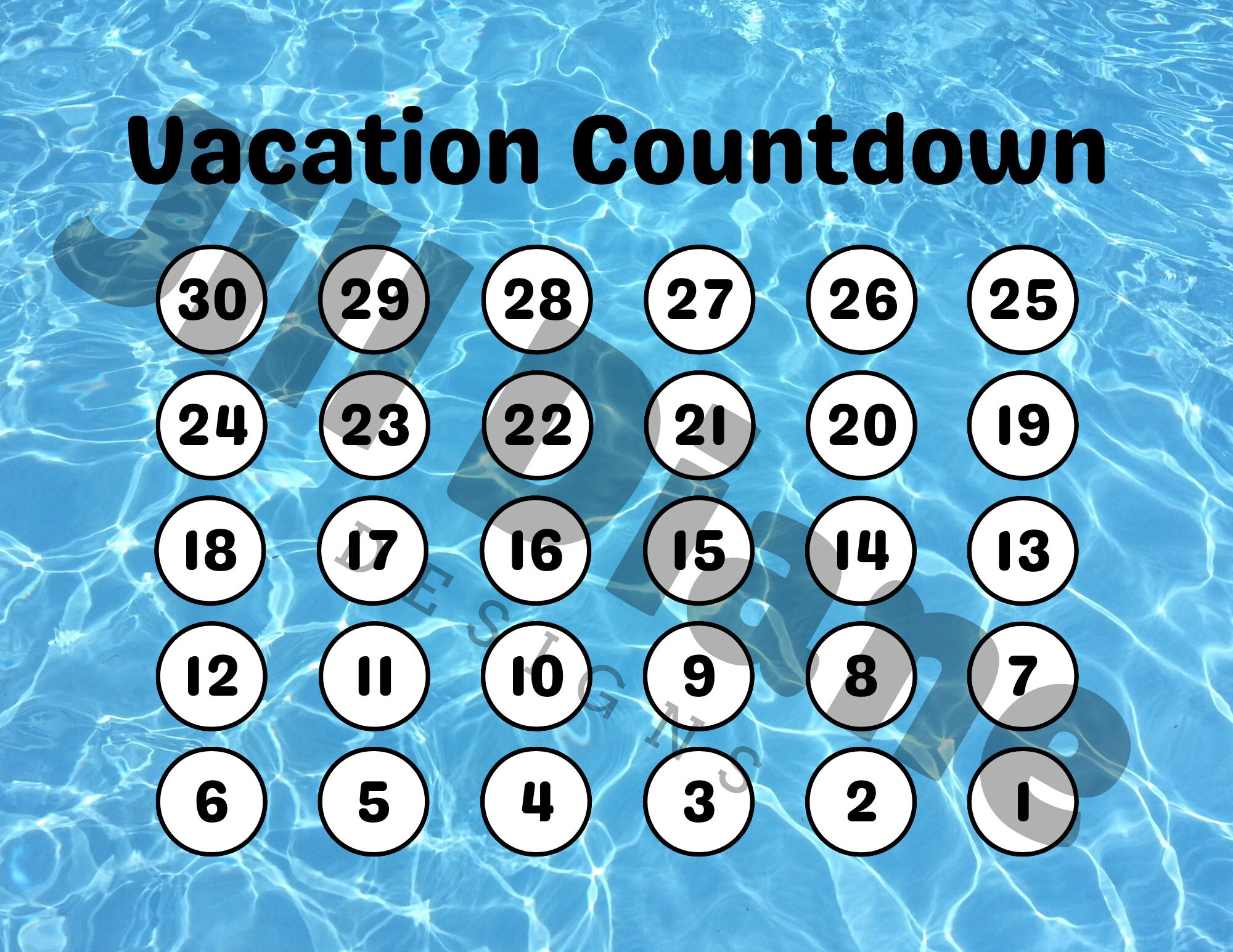Vacation Countdown | Printable Countdown Calendar | 30 Days | PDF ...