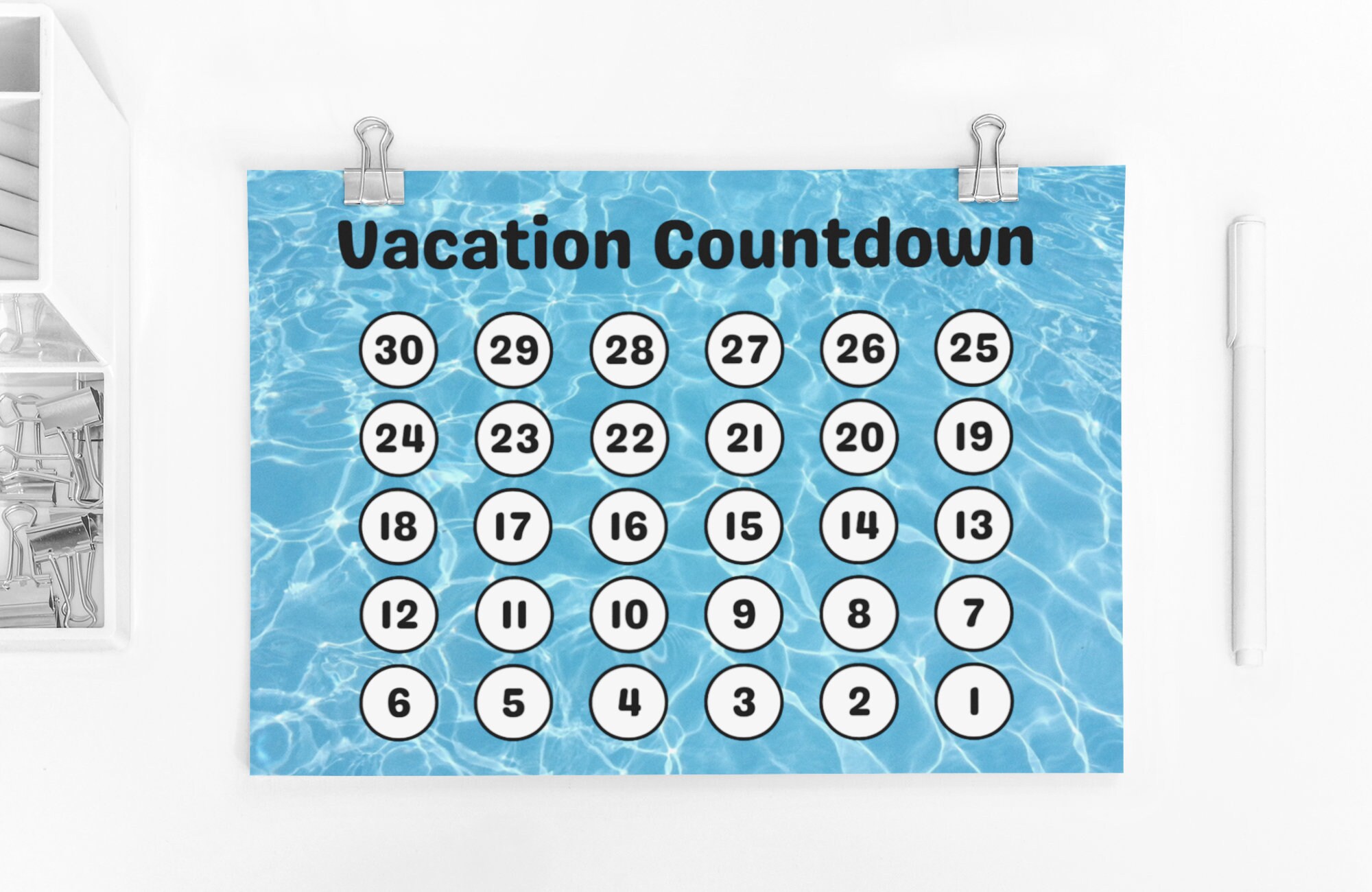 Vacation Countdown Printable Countdown Calendar 30 Days PDF Blue Water ...