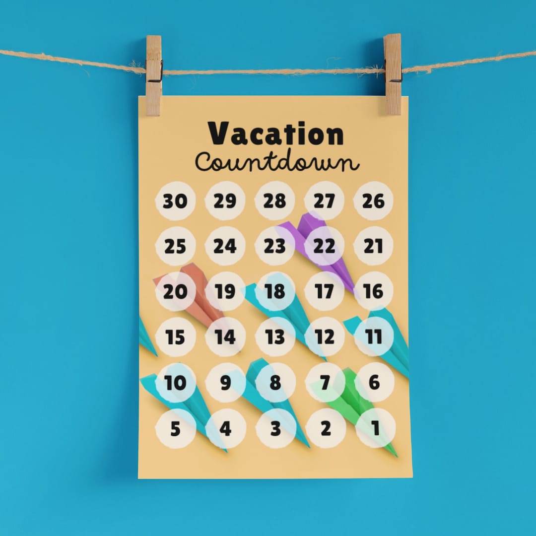 Vacation Countdown | Printable Countdown Calendar | 30 Days | PDF ...