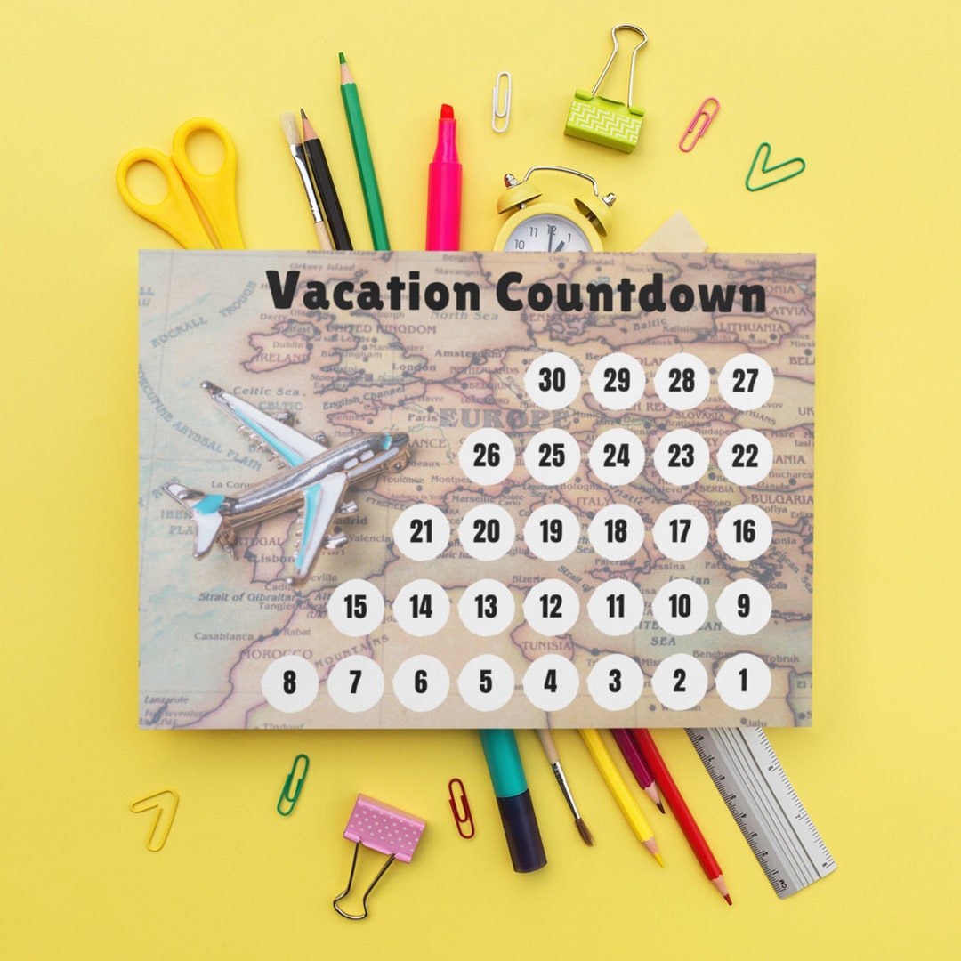 Vacation Countdown | Printable Countdown Calendar | 30 Days | PDF | Map ...