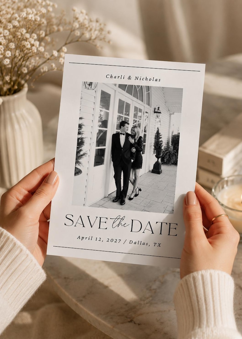 Editable Save the Date Template: Modern Minimalist Wedding Announcement ...